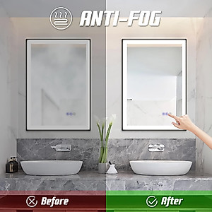 Rhea Arcas 28 x 20 LED Front Backlit for Bathroom Mirror,Vanity Mirror with Lights,Anti-Fog,Dimmable 3000K to 6000K,Touch Button,Water Proof,Horizontal/Vertical,Lighted Wall Mounted,Espejo para baño