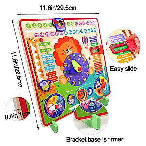 Wooden Montessori Toddler Learning Clock, Telling Time Teaching Clock & Time Calendar Cognitive Board, Preschool Learning Educational Toys for 3+ Years Old Boys and Girls