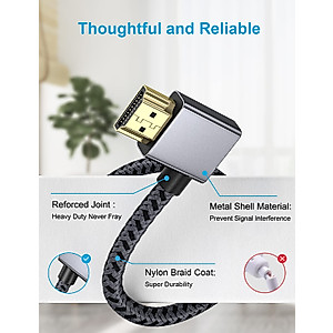 XAOSUN Right Angle HDMI 2.0 Cable 6.6 Feet, Strong Anti-Interference, 18Gbps High Speed Support 4K@60Hz,3D 1080P,HDR,ARC,90 Degree HDMI Cable for MacBook pro 2023,Monitor,ps4/5,Xbox,Fire TV and More