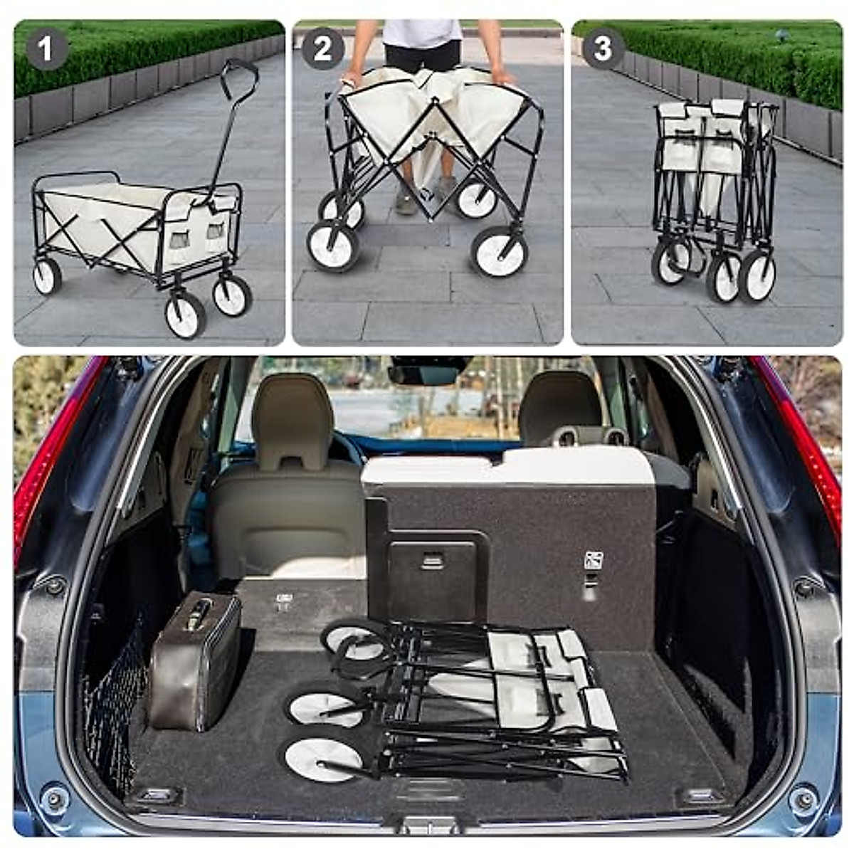 YSSOA Portable Rolling Folding Garden Cart with 360 Degree Swivel Anti-Slip Wheels & Adjustable Handle, 220lbs Weight Capacity, White