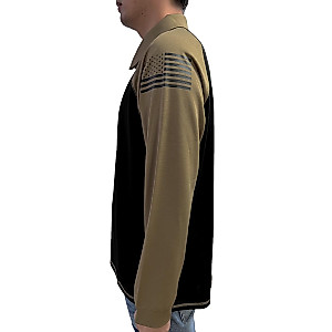 HARGLESMAN Men's Patriotic Polo Sports Long Sleeve T Shirt Tactical Performance US Flag Tops Autumn Fall Casual Tees for Yoga Bowling Golf Tennis Activewear Black and Brown L