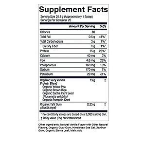 Essential Elements Organic Pea Protein Powder - Very Vanilla | Low-carb Plant-Based Vegan Blend - Keto-Friendly and Gluten-Free | 20 Servings, 18.2 oz