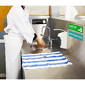 Wash Rinse Sanitize Sink Labels, Employee Must Wash Hands Signs Sticker(14 Pack -9"×3"), Perfect for 3 Compartment Dishwashing Sink-Commercial Kitchens, Restaurant, Food Trucks, Bussing Stations
