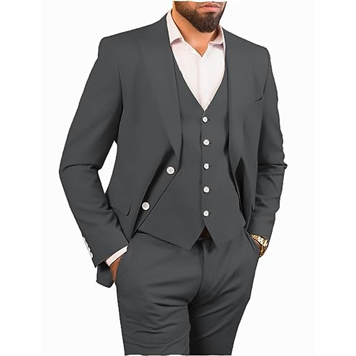 Formal Men's Suits Regular Fit 3 Piece Tuxedos Peak Lapel Jacket + Vest + Pants for Wedding Grooms(White,50S)