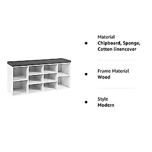 Giantex Shoe Storage Bench with Cushion, Entryway Shoe Rack Bench, Adjustable Shelves, 10-Cubbies Shoe Organizer Bench for Entryway, Living Room, Bedroom, Hallway, Closet, Mudroom (White)