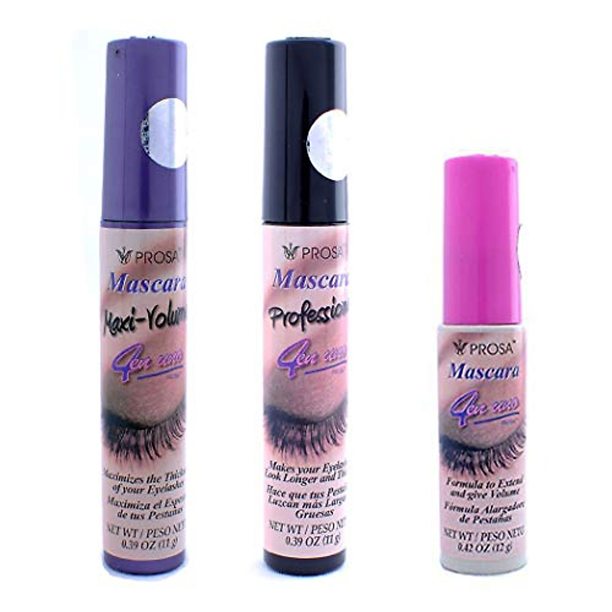 3 Pcs PROSA - PROFESIONAL Maxi Volumn Black MASCARA 4 IN 1 LONGER THICKER P1