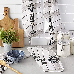 Windmill Farmhouse Kitchen Towels, Set of 2 Hand Drying Towel, Soft Absorbent Multipurpose Cloth Tea Towels for Cooking Baking, Countryside Vintage Wood Plank Washable Dish Towels Cloth 18x28 Inch