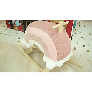 Hopscotch Squad Rainbow Rocker Fully Assembled Natural Wood Rocking Horse with Soft Fleece Pink Puffy Plush Clouds