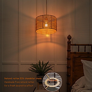 Rattan Drum lamp shades rattan Chandelier Shades Woven Boho Rattan Lampshade Chandelier Shades Pendant light Covers E26 E27 Replacement Table Lamp Floor Lamps Lampshades(Dark Brown)