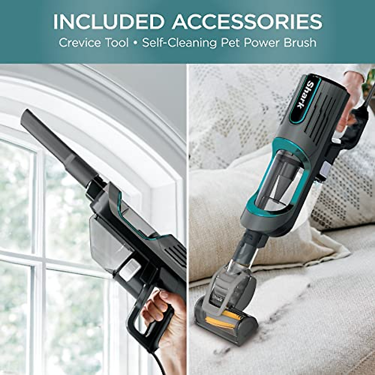 Shark HH202 Ultralight Corded Handheld Vacuum with Self-Cleaning Power Brush & Crevice Tool, Hypervelocity Suction & Removable, Perfect for Pets, Teal, 0.35 Qt. Dust Cup