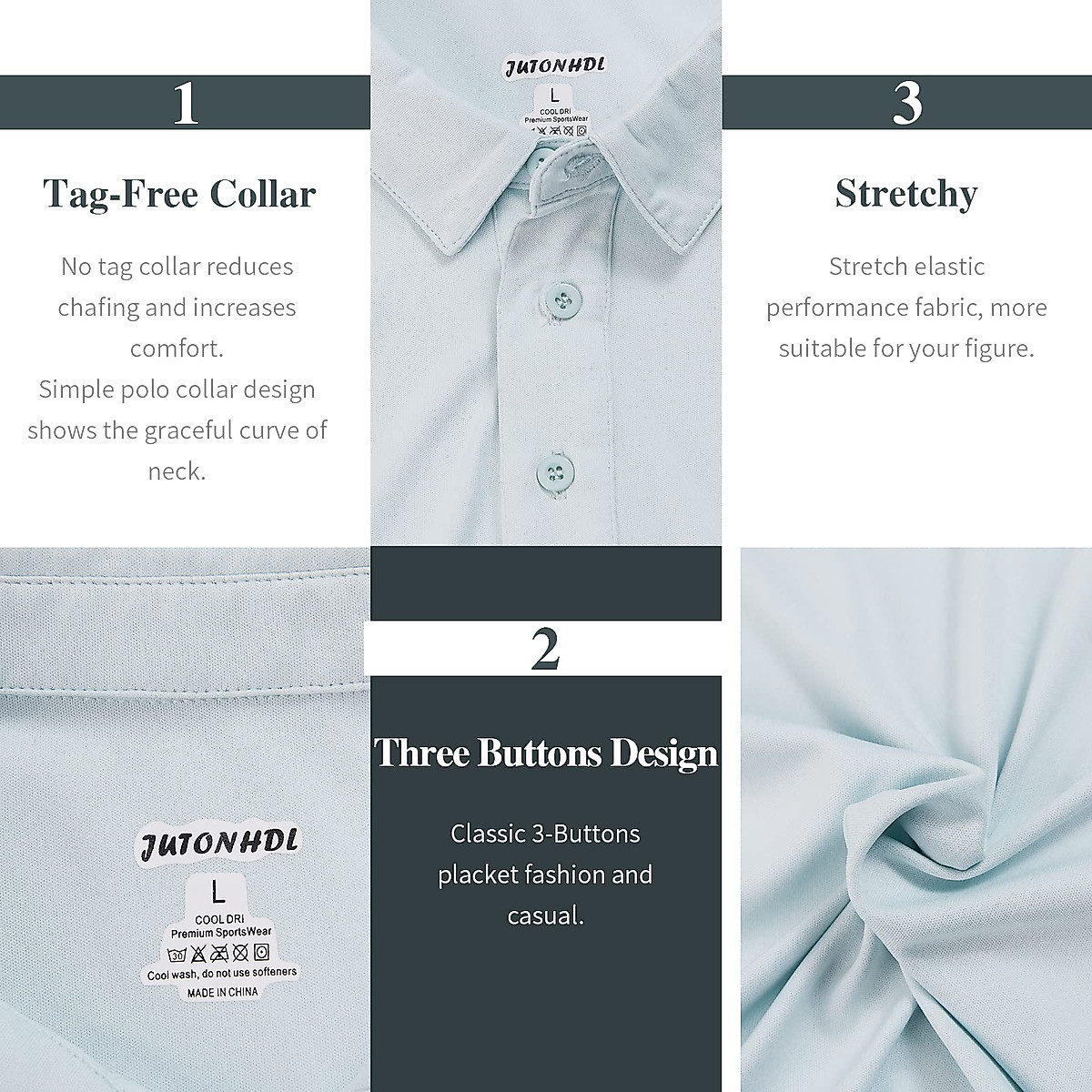 JUTONHDL Men's Quick-Dry Golf Polo Shirt Moisture Wicking Short Sleeve Polo Shirts for Men (L, Aqua)