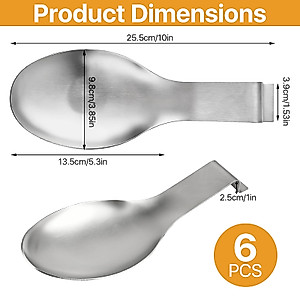Lainballow 6 Pcs Stainless Steel Spoon Rest, Spatula Ladle Holder, Metal Utensil Rest, Silver Spatula Rest for Kitchen Countertop, Stove Top (Dishwasher Safe)