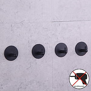 GERZWY Adhesive Hooks Heavy Duty Wall Hooks Stainless Steel Hooks for Hanging Coat, Hat, Towel Robe Hook Rack Wall Mount 4-Packs (Matte Black)