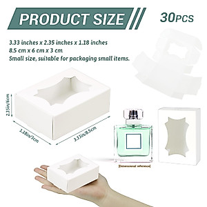 BadenBach 30 Pack Mini Kraft Gift Boxes with Clear Windows,3.34" x 2.35" x 1.18",Small Soap Packaging Boxes for Homemade Soap, Tiny Soap Treat Gift Box for Candy Jewelry Display Party Wedding (White)