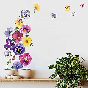 ufengke Pansy Flowers Wall Stickers DIY Floral Wall Decals Art Decor for Kids Girls Bedrooms Living Room