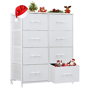 Sweetcrispy Dresser for Bedroom, Chest Organizer Unit with 8 Fabric Bins, Fabric Storage Tower, Drawer Organizer with Steel Frame, Wooden Top for Nursery, Living Room, Closet