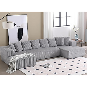 WILLIAMSPACE 131" Sectional Sofa Couch for Living Room, Large Modular Upholstered Sponge U-Shaped Sofa 5 Seater Floor Couch with Chaise Loung, Comfy Foam Sofa, No Assembly, Corduroy, Gray