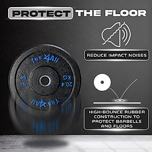Yes4All 2 Inch Bumper Plate - Olympic Rubber Weight Plate for Weightlifting and Strength Training - Durable Rubber with Steel Hub - 45LB - Pair