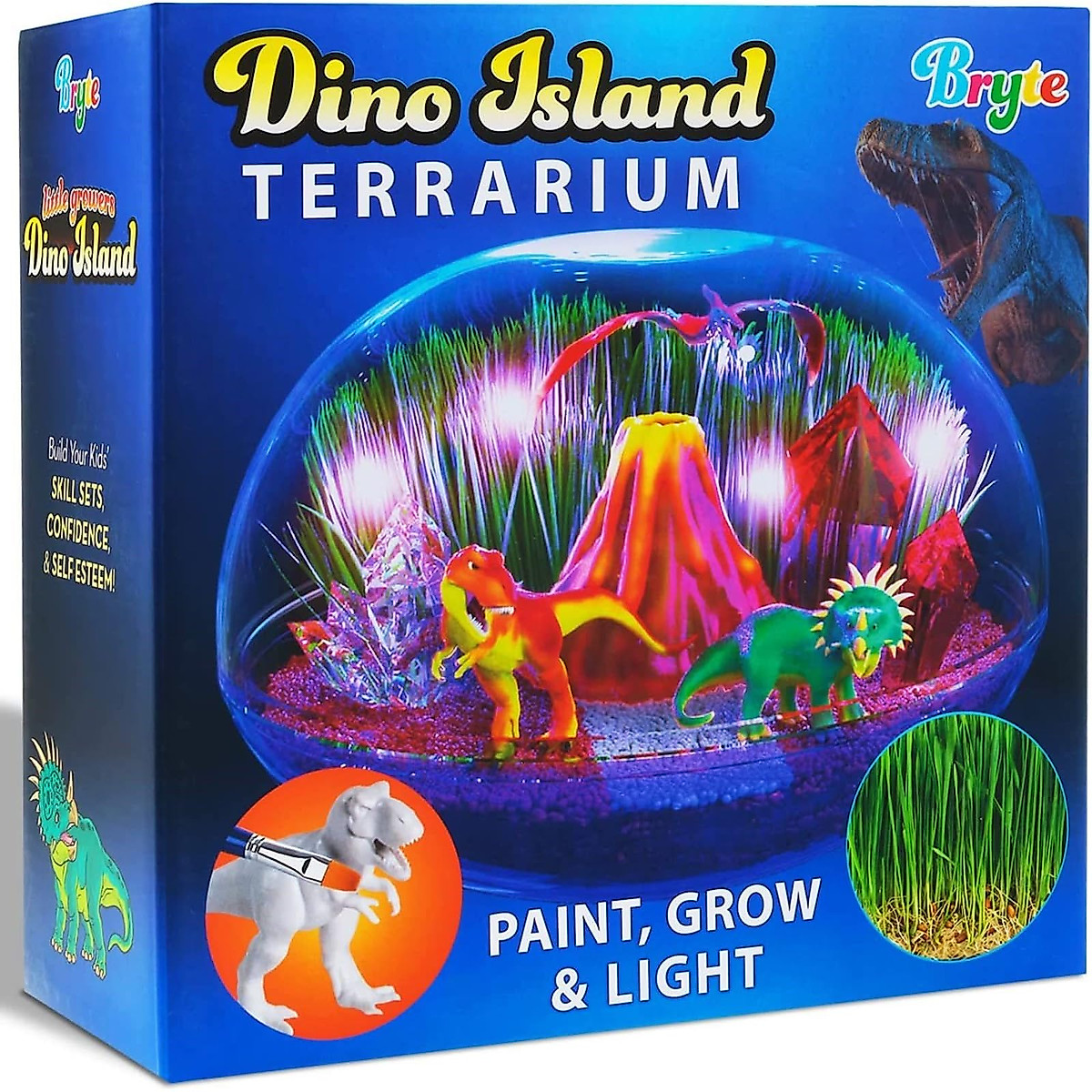 Bryte Light Up Dinosaur Terrarium Kit for Kids - Dino Habitat with Real Plants, Figurines, Volcano & LED Lights, DIY Science Kit, STEM & Arts Crafts Toys, Birthday Gifts for Boys Aged 4-12 yrs