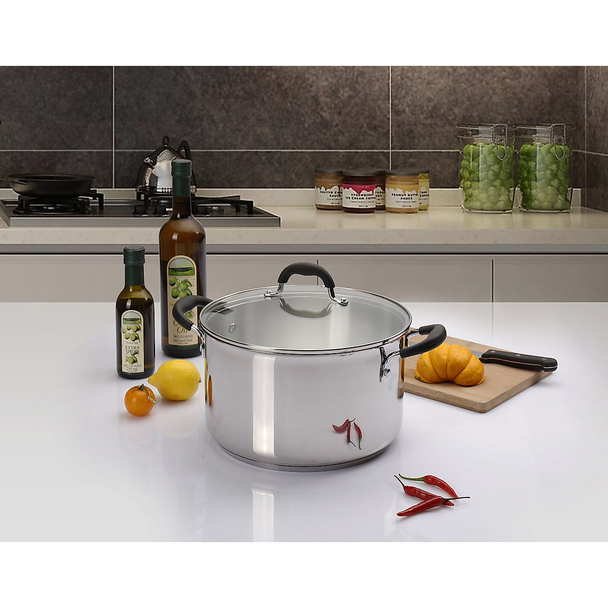 Finnhomy Approved AISI304 (18-10) Stainless Steel 8-Quart Stock Pot with Cover, 3 Layers Base,Induction Base Safe, Metallic