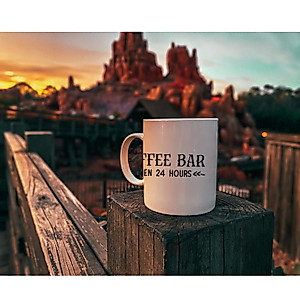Grubby Garb Coffee Bar Open 24 Hours (11 oz) An 11 fl oz Cute Novelty Ceramic Coffee Mug. Great Gift Idea For A Parent Spouse Sibling Or Friend. Perfect For Celebration Or Thank You