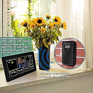 EYEARN Weather Station Wireless Indoor Outdoor Thermometer, Color Display Digital Weather Thermometer with Atomic Clock, Durable, Simple to use, Stable Performance