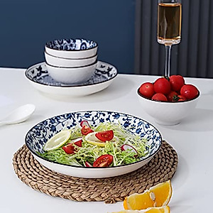 Binvertaocier 14-Piece Porcelain Asian Bowls Set with Spoons Rice Bowls with Chopsticks 10 Oz Bowls,Small Soup Bowls,Asian Plates and Bowls Set, (Vintage blue)