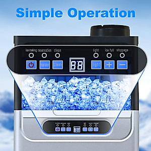 Amzgachfktch Commercial Ice Maker, 100Lbs/24H Ice Maker Machine, 2 Water Inlet Modes, Ice Maker with 20lbs Storage, Auto Self-Cleaning, Under Counter/Freestanding Ice Maker for Home/Office/Shop/Bar