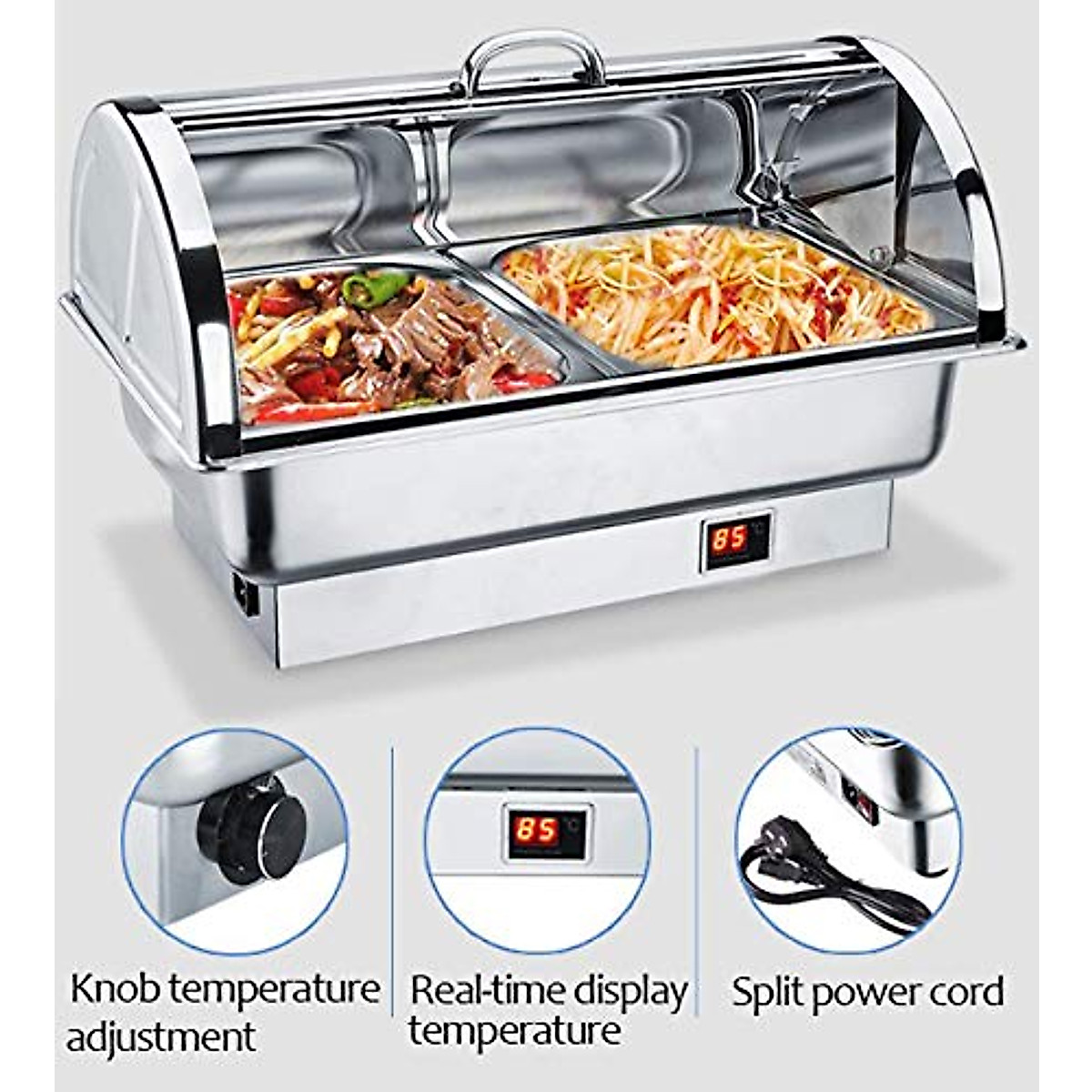 Stainless Steel Chafing Dishes 9L Buffet Server and Warmers Catering Food Warmers with 90° Half Clamshell for Parties Buffets Banquets - Adjustable (Full Size)