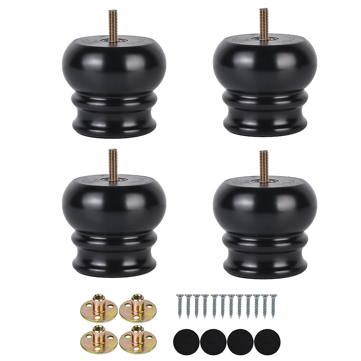 3 Inch Chunky Bun Feet Set of 4 Wood Legs for Furniture Replacement Wooden Black Feet for Sofa Couch Ottoman Screw in