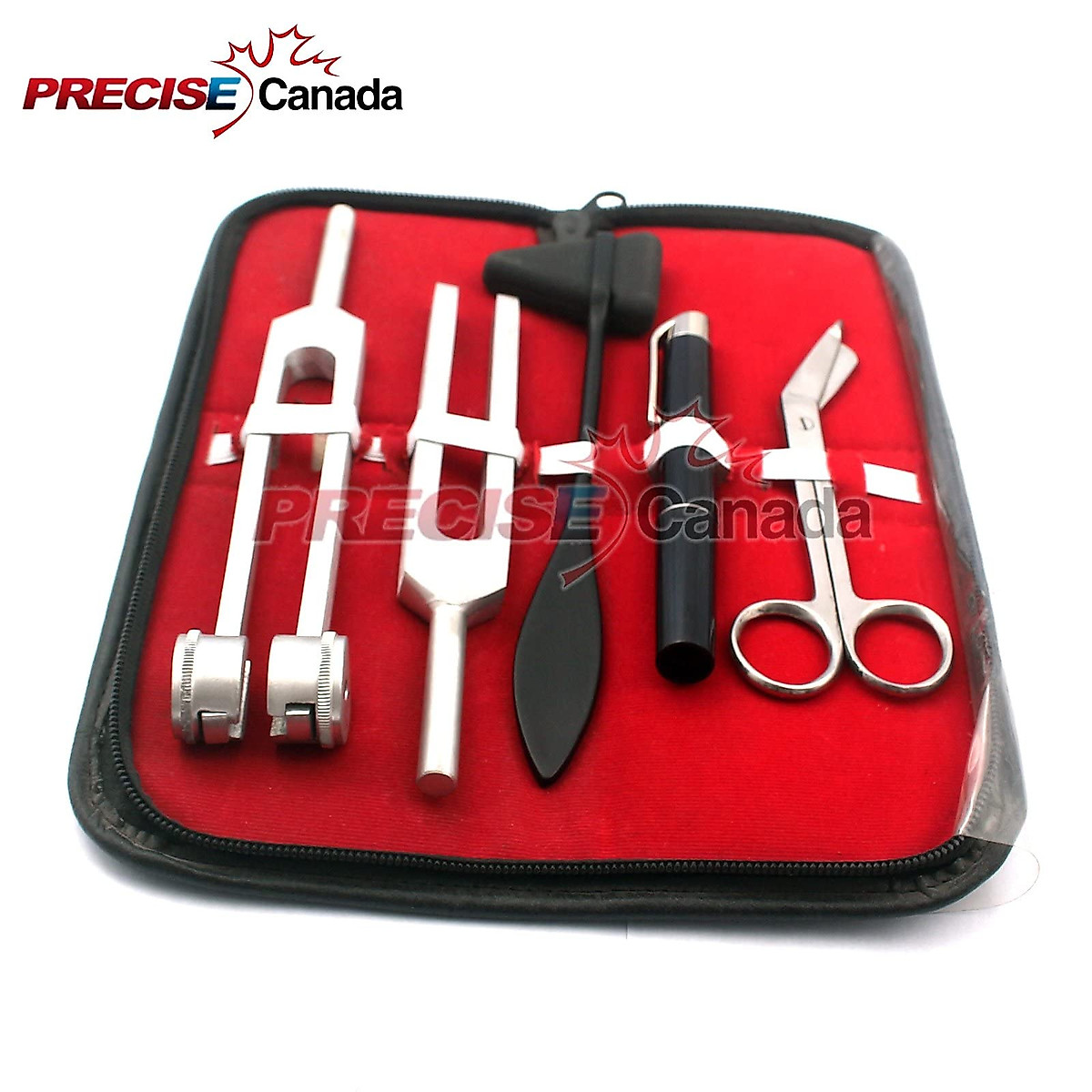 PRECISE CANADA: Color Black - Set of 5 PCS Reflex Percussion Taylor Hammer + PENLIGHT + Tuning Fork C 128 C 512 + Bandage Scissors 5.5"