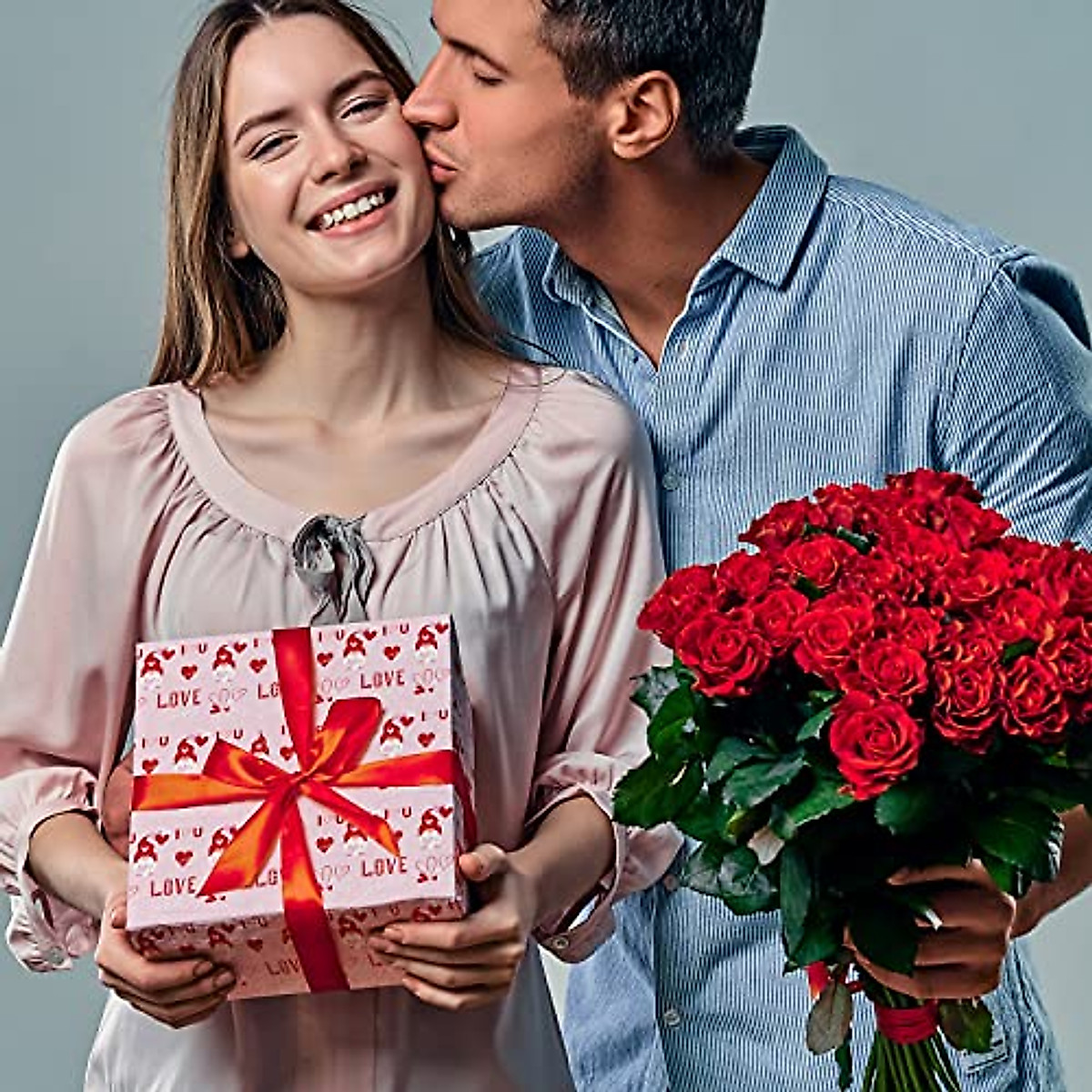 Whaline 12 Sheet Valentine's Day Wrapping Paper 6 Design Love Heart Wrapping Paper Red Pink White Patterned Art Paper for Wedding Anniversary Baby Shower Birthday Gift Wrap, 19.7 x 27.6 Inch