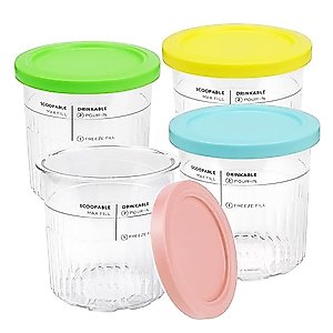 Ninja Creami Pints and Lids 4 Pack, Ninja Creami Deluxe NC501 NC500 Series Ice Cream Makers Containers, Reusable Creami Pint Containers with Leak Proof Lids, BPA-Free & Dishwasher Safe