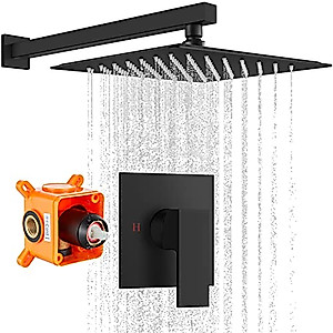gotonovo Rain Shower System Matte Black 10 Inch Shower Head Bathroom Luxury Mixer Shower Complete Combo Set Singe Handle Wall Mounted