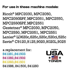 MADE IN USA TONER Compatible Replacement for Ricoh MP C2551 MP C2051, 841586 841503 841502 841501 (CMYK, 4 Cartridges)