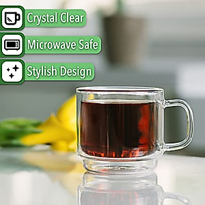 BTaT- Stackable Insulated Coffee Mugs, Glass Tea Mugs, Set of 4 (12 oz, 350 ml), Double Wall Glass Coffee Cups, Tea Cups, Latte Cups, Beer Glasses, Latte Mug, Clear Mugs, Mother's Day Gift