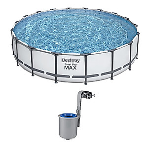 Bestway 56463E 18 Ft x 48 Inch Steel Pro Round Frame Above Ground Pool Set with Cartridge Filter Pump, Pool Cover, Ladder, and Skimmer