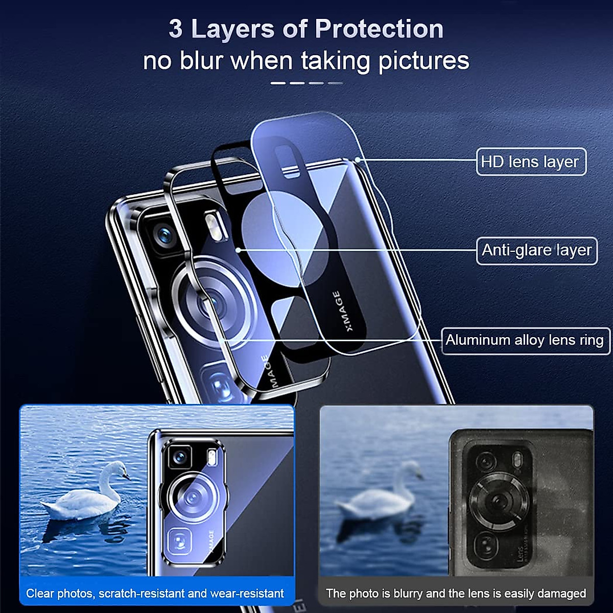 QUIETIP Case for Huawei P60 Pro,Magnetic Body Metal Frame Double Sided Clear Tempered Glass Shockproof with Camera Protection Cover Thin,Silver