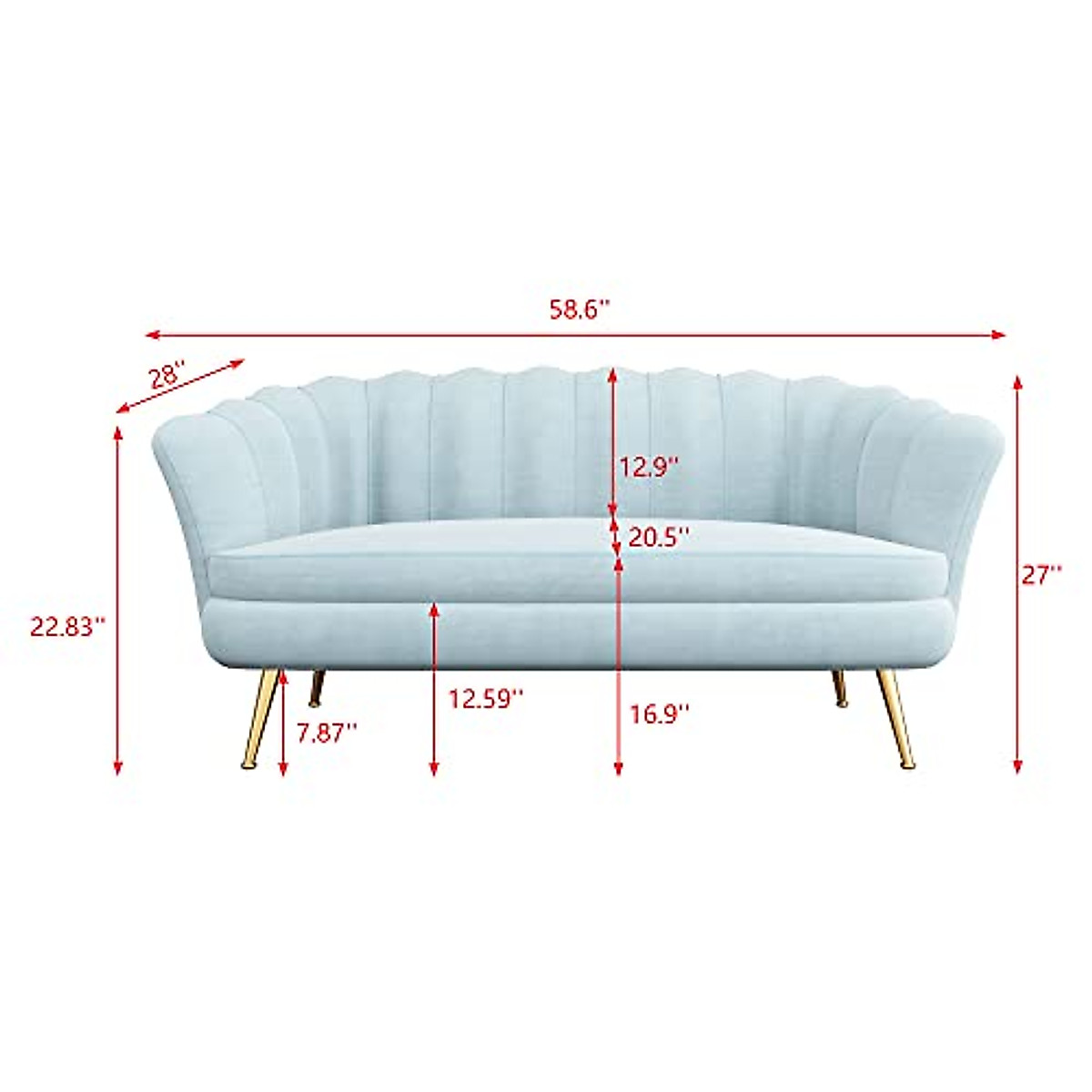 Loveseat Sofa, Modern Velvet Couch Accent Upholstered Settee, 2 Seater Small Loveseat for Small Spaces, Office, Bedroom, Living Room (Light Blue)