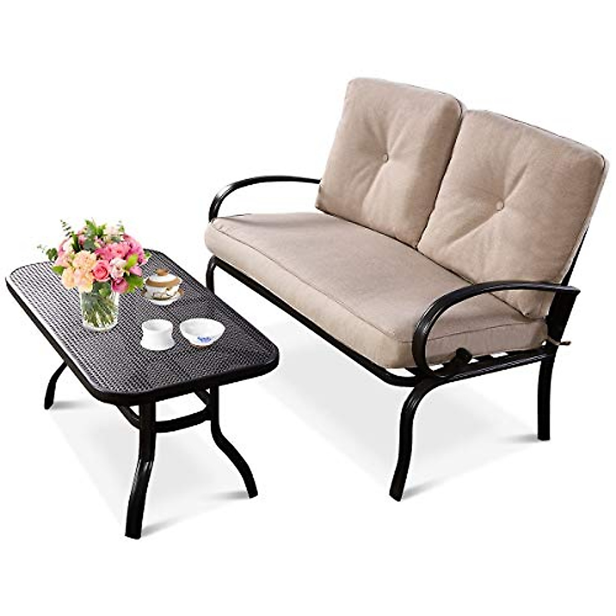 9rit_shop Perfect Patio, Garden, Lawn, Deck, Poolside and Other Outdoors 2 pcs Cushioned Coffee Table Seat