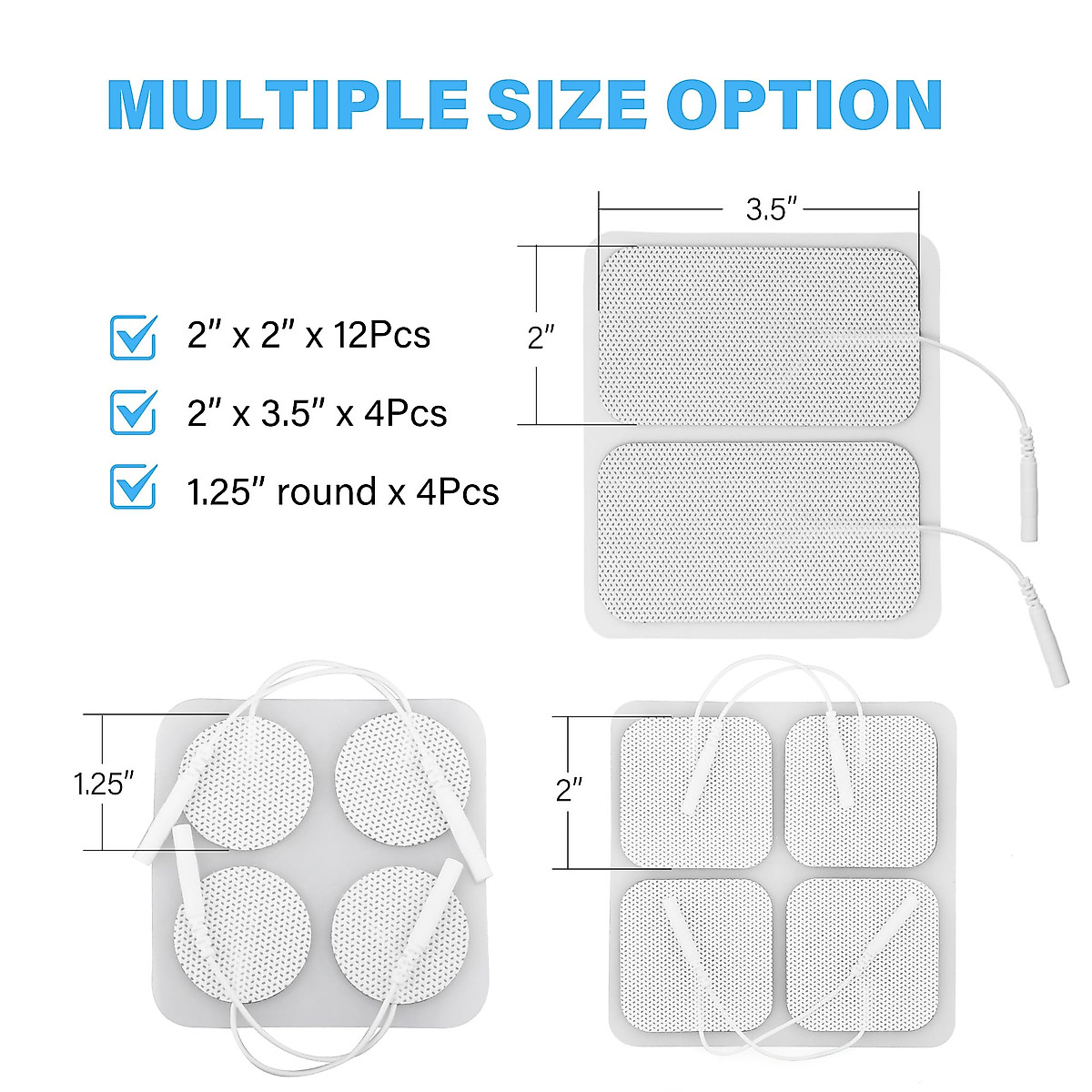 LotFancy TENS Unit Replacement Pads Assorted Sizes, 20PCS Self-Adhesive Electrode Pads for TENS/EMS Massager, 2” x 2” -12Pcs, 2” x 3.5”- 4Pcs, 1.25" Round - 4Pcs