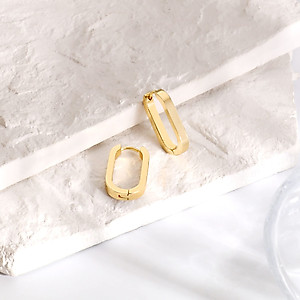 Follome Gold Paperclip Earrings for Women 18K Gold Oval Hoop Earrings Rectangle Hoop Earrings Square Hoops U Shape Link Hoops Earrings Chunky Hoop Earrings Trendy Jewelry Gift