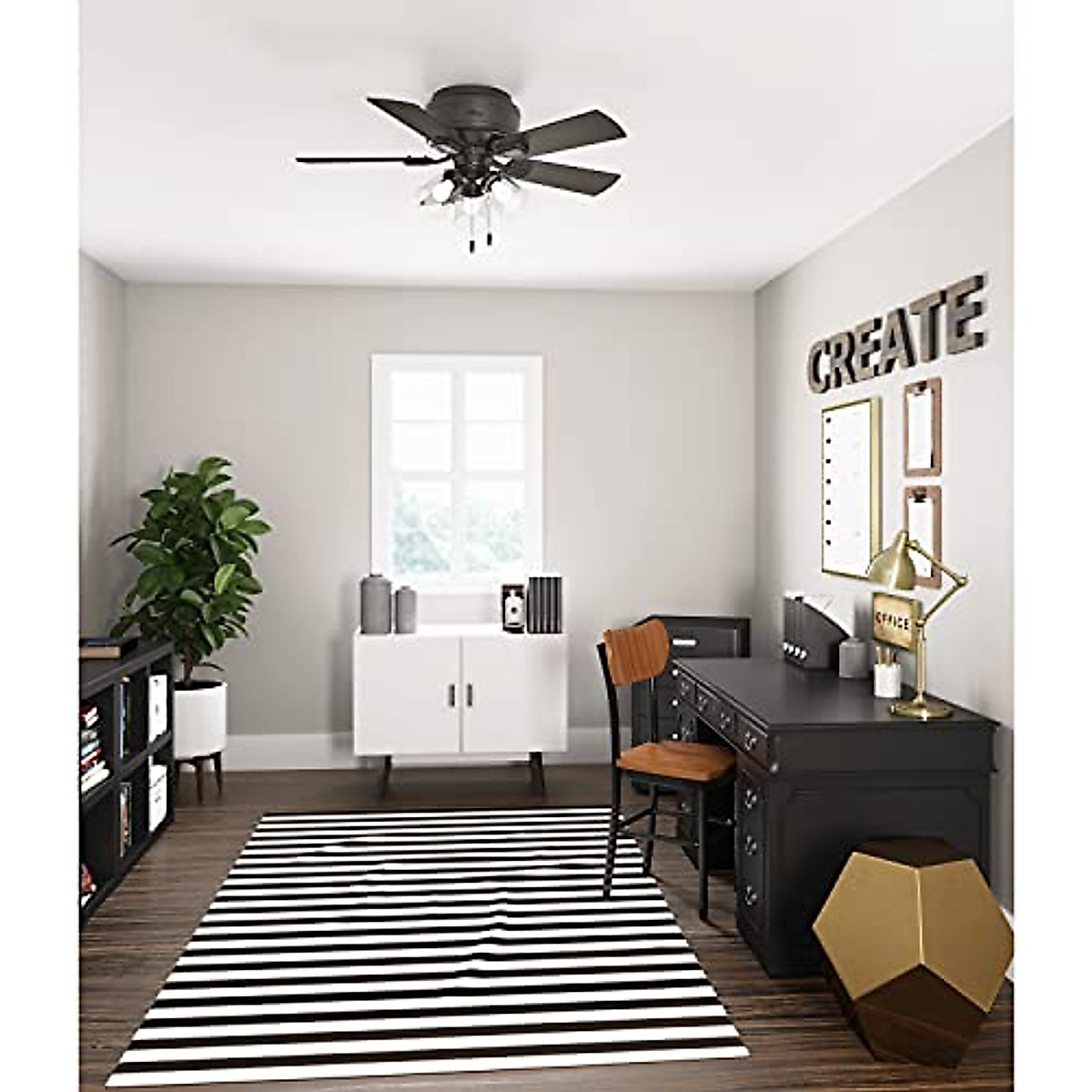 Hunter Crestfield Indoor Low Profile Ceiling Fan with LED Light and Pull Chain Control, 42", Noble Bronze