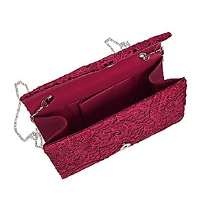Lace Paisley Floral Fabric Satin Envelope Flap Clutch Evening Bag, Burgundy One Size