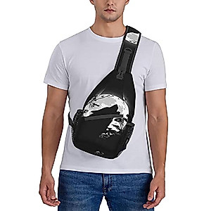 FBCAL Howling Wolf Sling Backpack Unisex Chest Bags Crossbody Travel Hiking Daypack Shoulder Bag For Women Men Teens