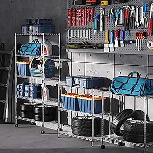 5 Tier NSF Wire Shelf Shelving Unit, 14 x 30 x 60 Inch 750lbs Capacity Adjustable Storage Metal Rack with Wheels/Leveling Feet & Shelf Liners, Ideal for Kitchen, Office Home and More - Chrome Set of 2