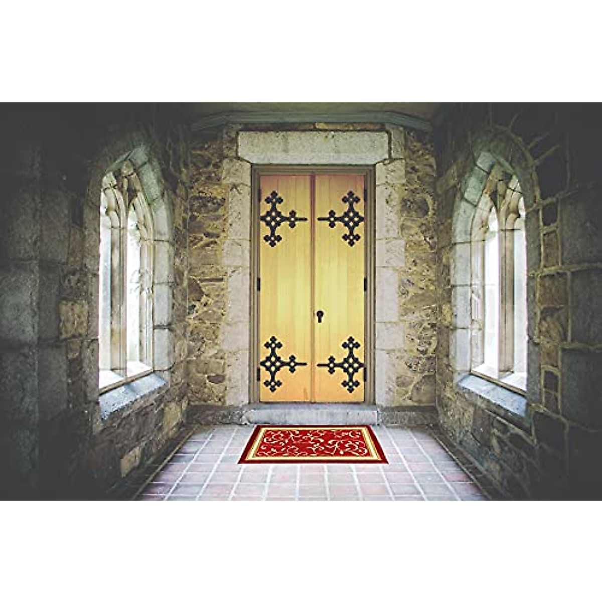 Stair Treads Non-Slip Landing Mat- Skid Resistant Rubber Back Landing Rug - Beautiful Design Landing Mat for Bottom of Stairs - Floormat - Doormat (20" x 30") Floral Red