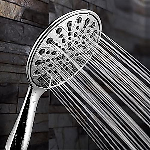 Couradric Handheld Shower Head, 6" Chrome Face 6 Spray Setting Shower Head with High Pressure, Brass Swivel Ball Mount and Extra Long Flexible Stainless Steel Hose
