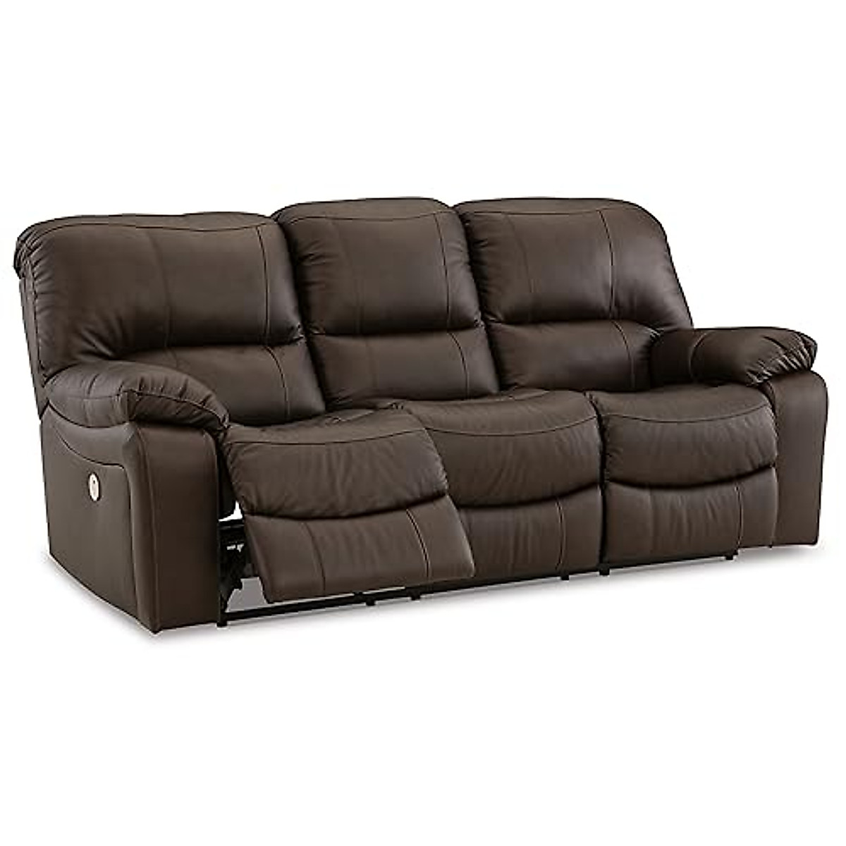 Signature Design by Ashley Leesworth Modern Leather Match Power Reclining Sofa with USB Ports, Dark Brown
