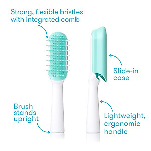 Frida Baby Thick or Curly Hair Detangler Brush for Kids, Toddler Hairbrush Detangles Knots Without Tears or Breakage, Comb Teeth and Bristle Design, White/Blue ,1 Count